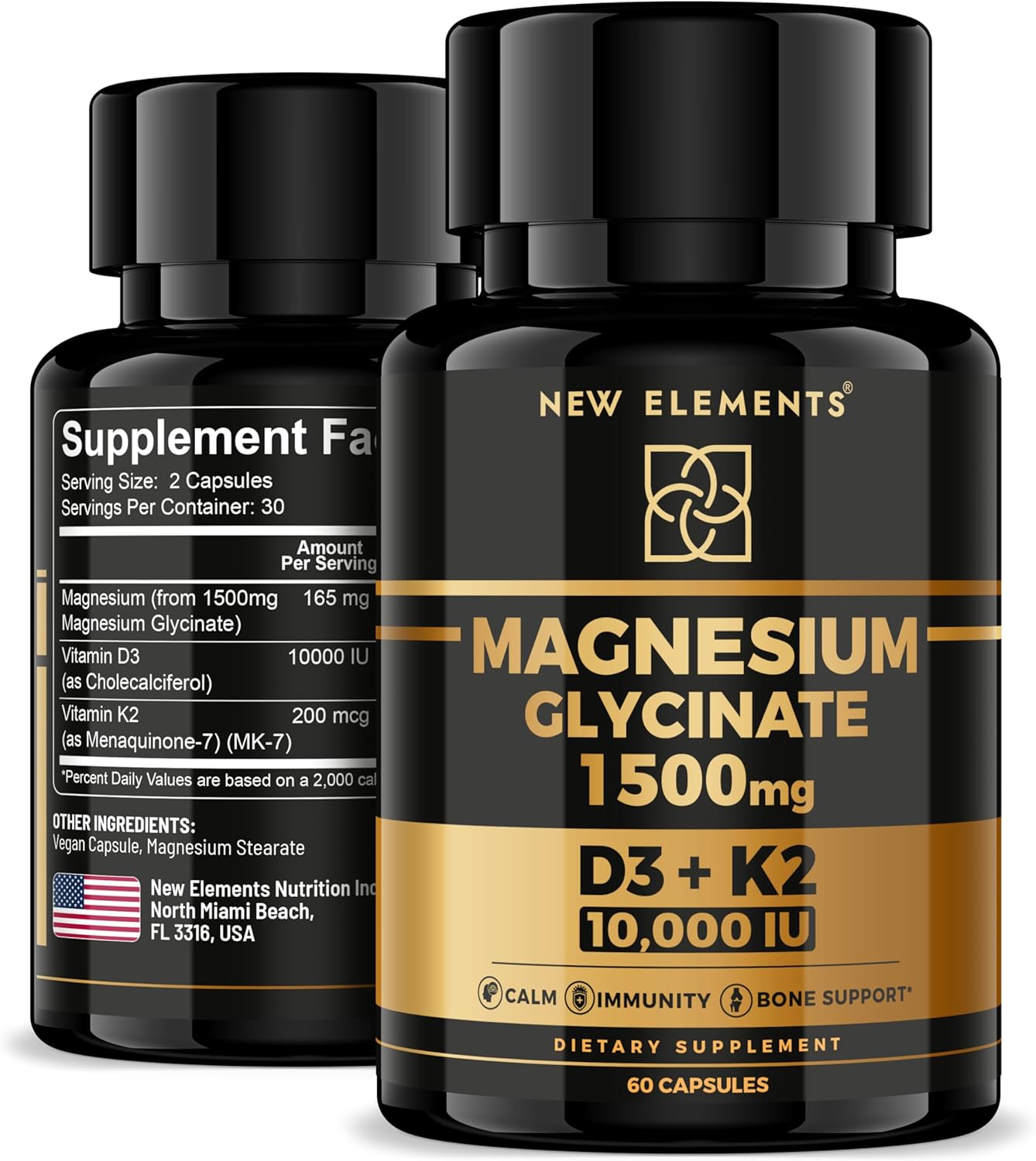 Magnesium Glycinate 1500mg with Vitamin D3 10,000 IU & K2 MK-7 200mcg
