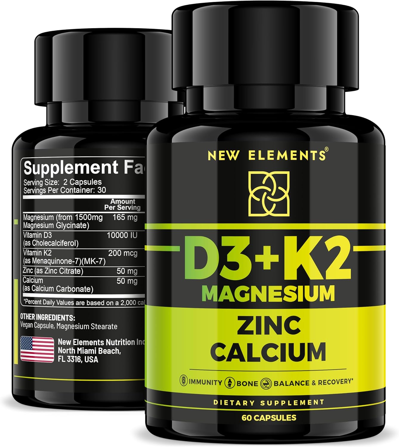 Vitamin D3 10,000 IU + K2 MK-7 200mcg with Magnesium Glycinate, Zinc